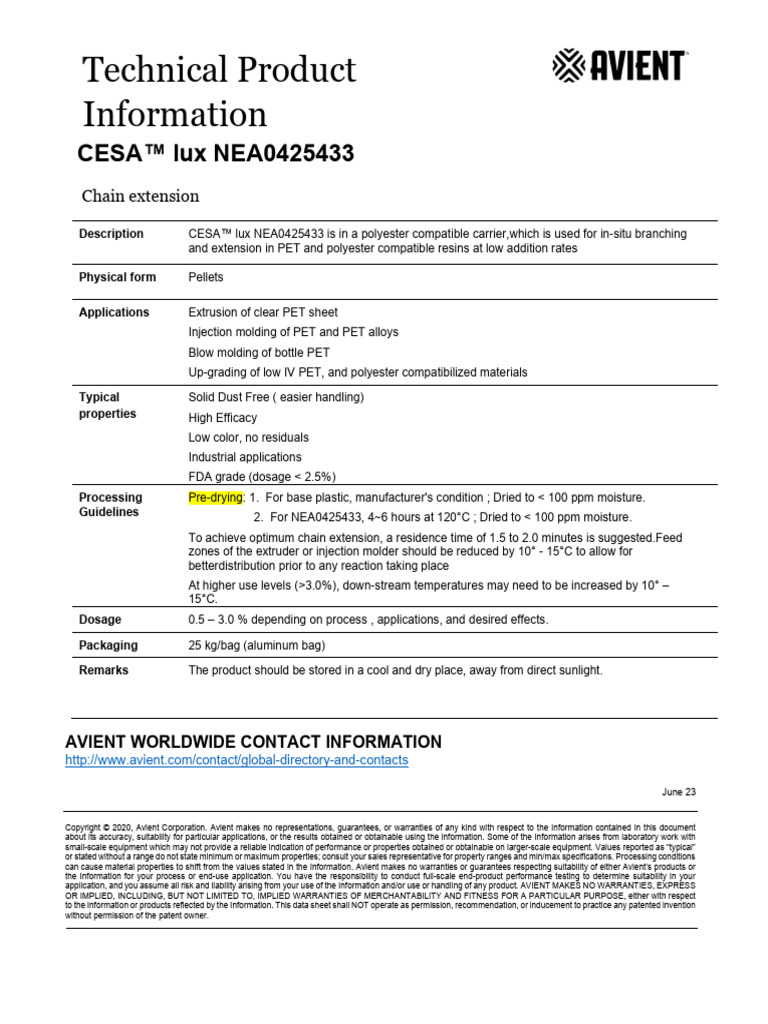 TPI-CESA™ lux NEA0425433-Avient-2023-6-28 | PDF | Secondary Sector Of ...