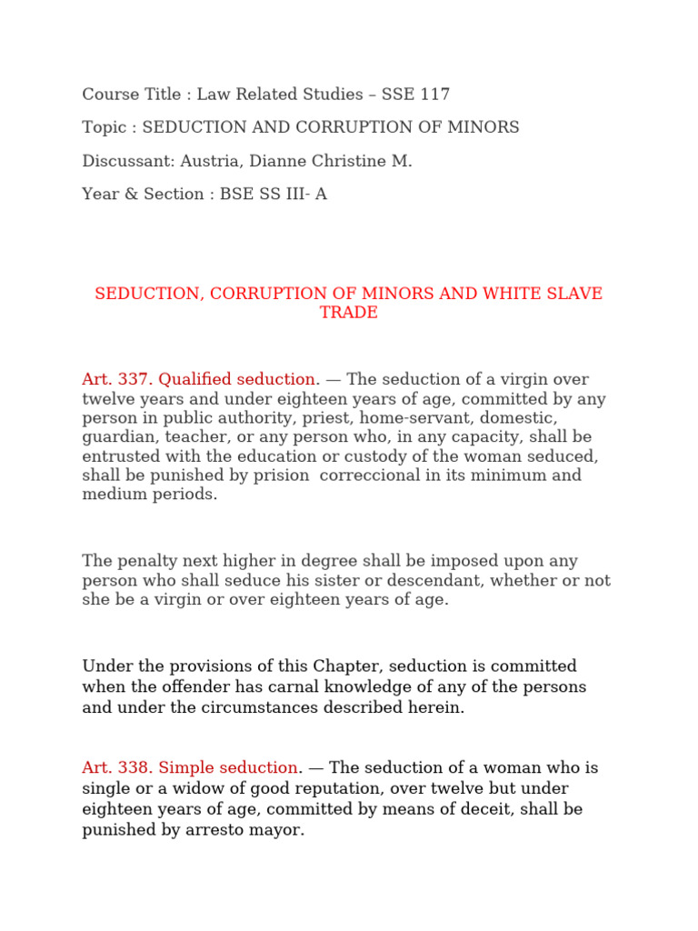 Written Report (Austria, Dianne Christine m) Seduction and Corruption ...