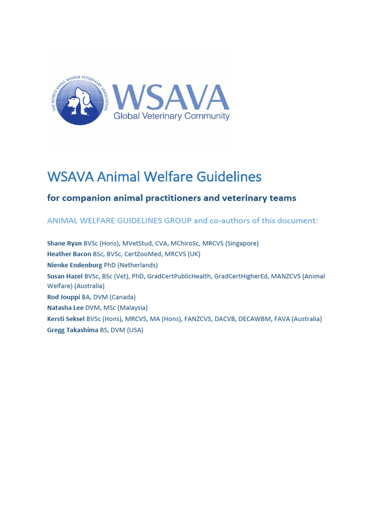 WSAVA Animal Welfare Guidelines | PDF | Well Being | Animal Welfare
