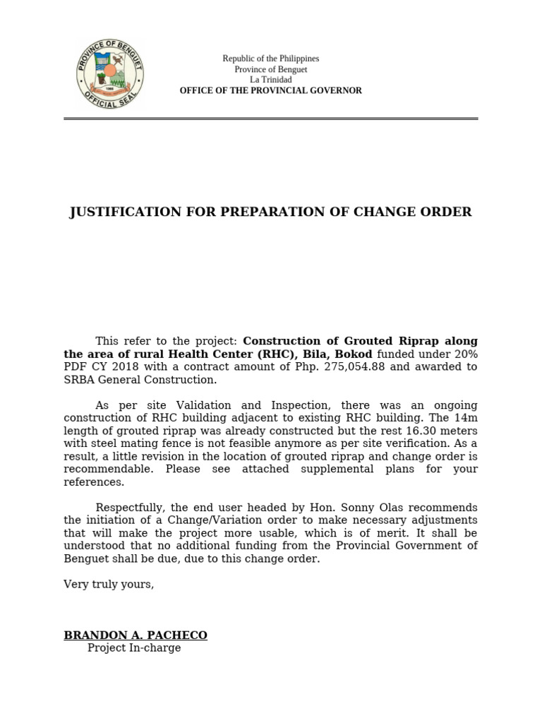 Justification for Prep. of Change Order | PDF