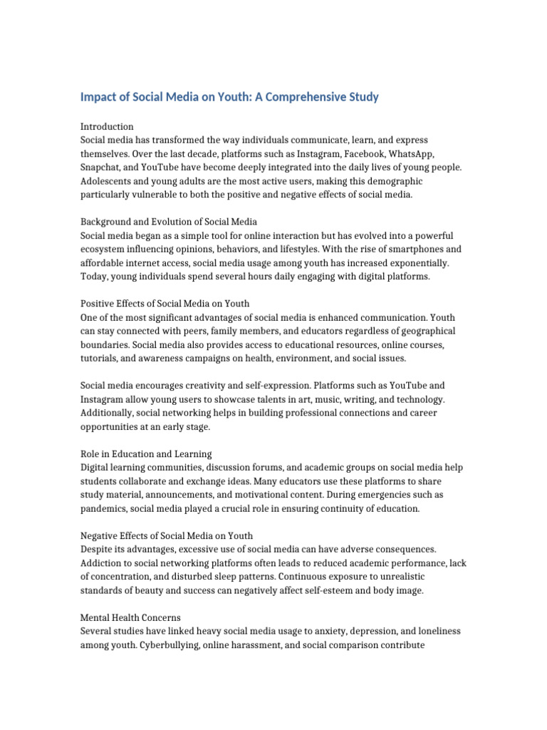 Social Media's Impact on Youth: Study | PDF | Social Media | Popular ...