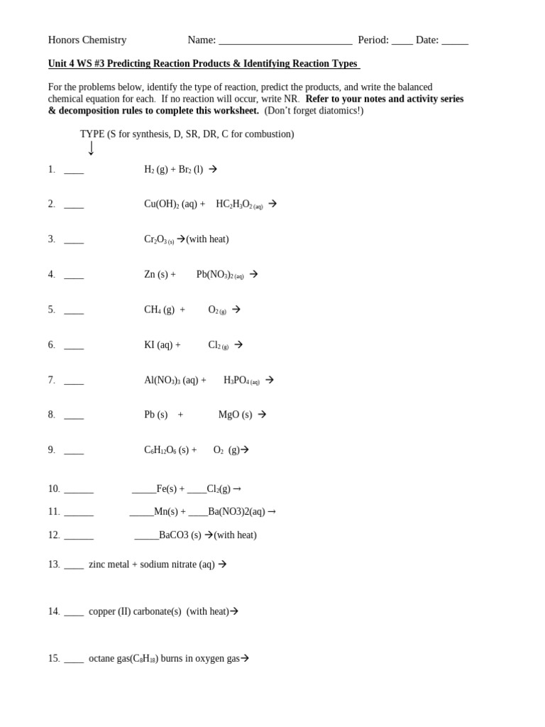 U4 WS #3 Predicting Products HChem | PDF