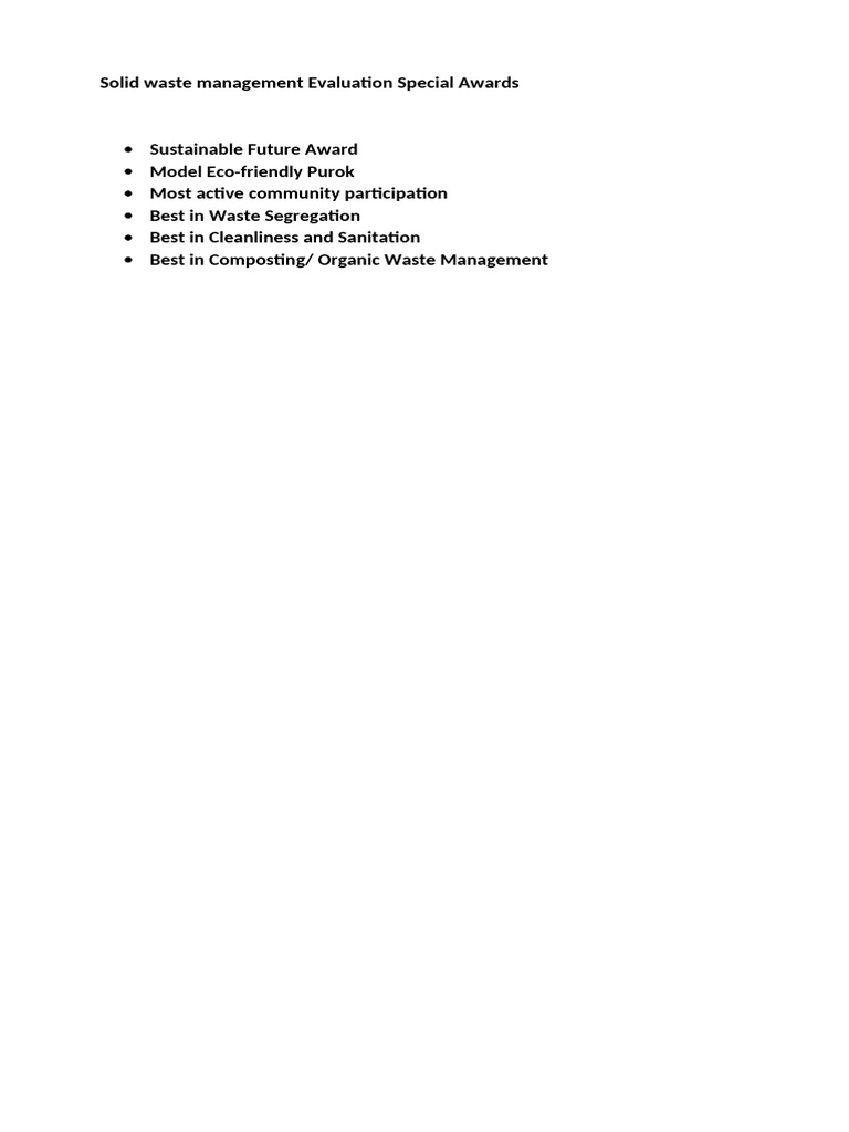 Solid Waste Management Evaluation Special Awards | PDF