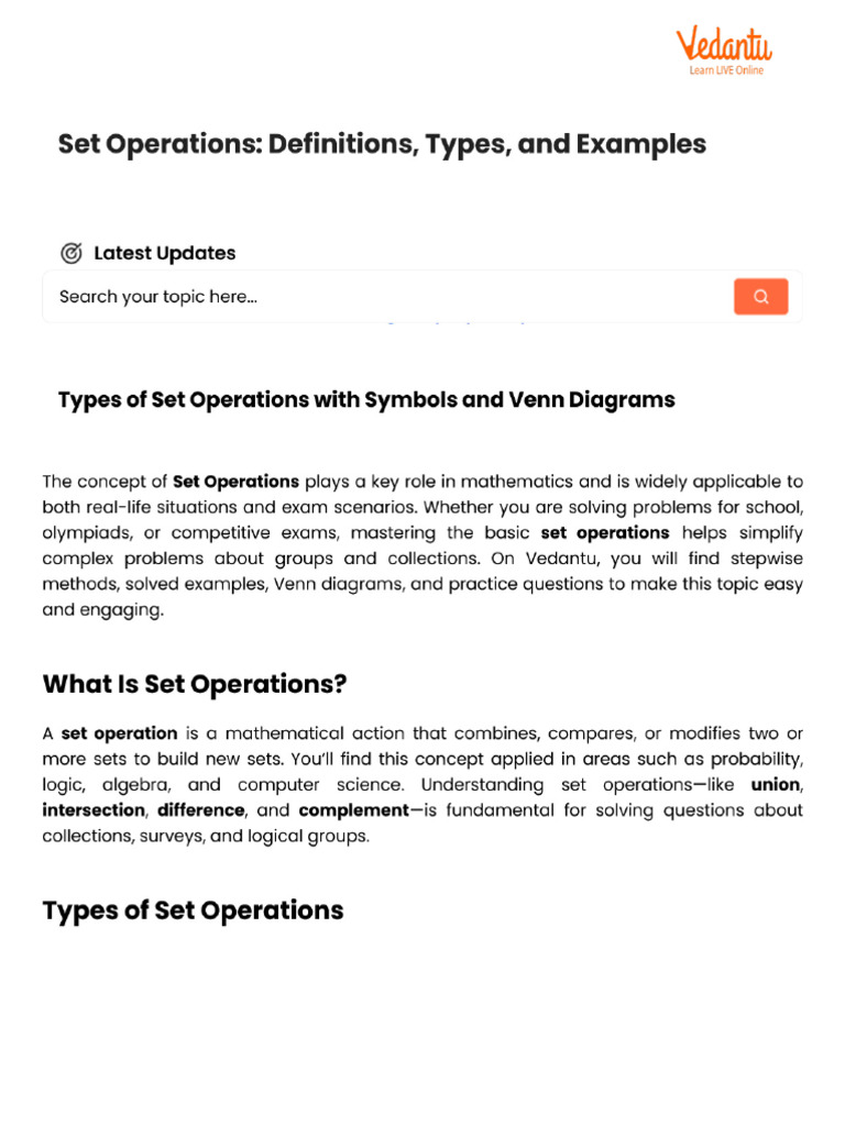 Set Operations - Definitions, Types, and Examples | PDF