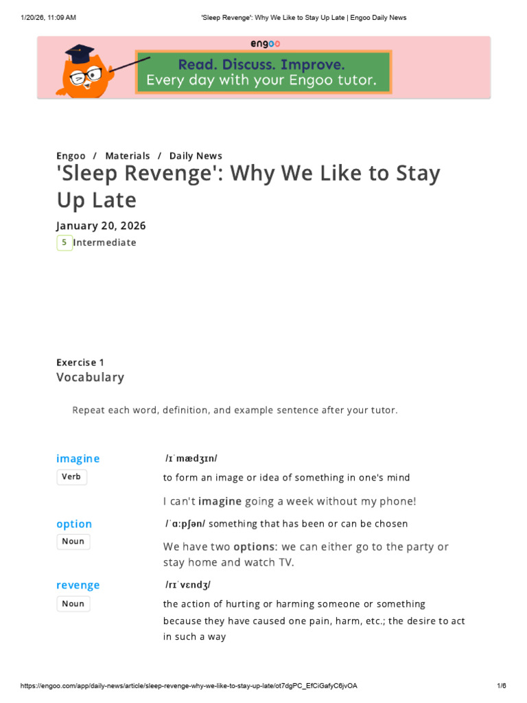 'Sleep Revenge'_ Why We Like to Stay Up Late _ Engoo Daily News | PDF ...