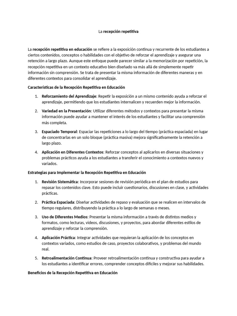 Rcepción repetitiva | PDF | Aprendizaje | Conocimiento