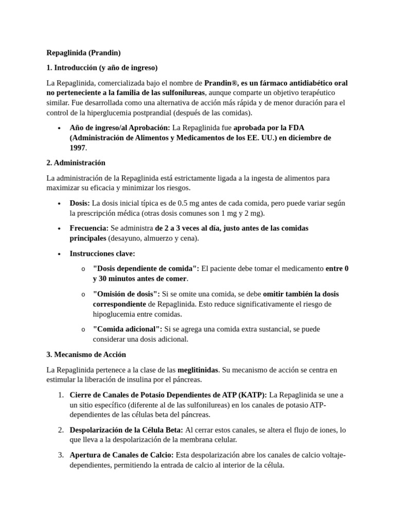 Repaglinida y Nateglinida: Fármacos Antidiabéticos | PDF | Hipoglucemia ...
