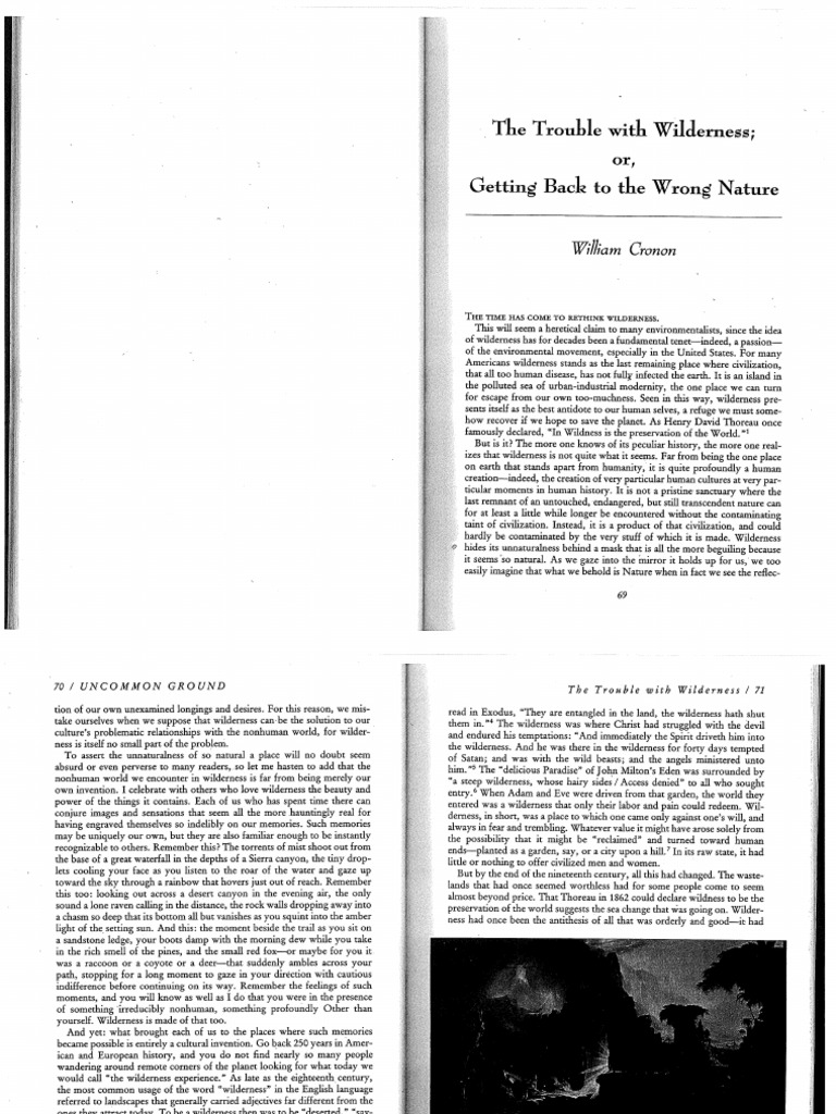 William Cronon, The Trouble With Wilderness | PDF