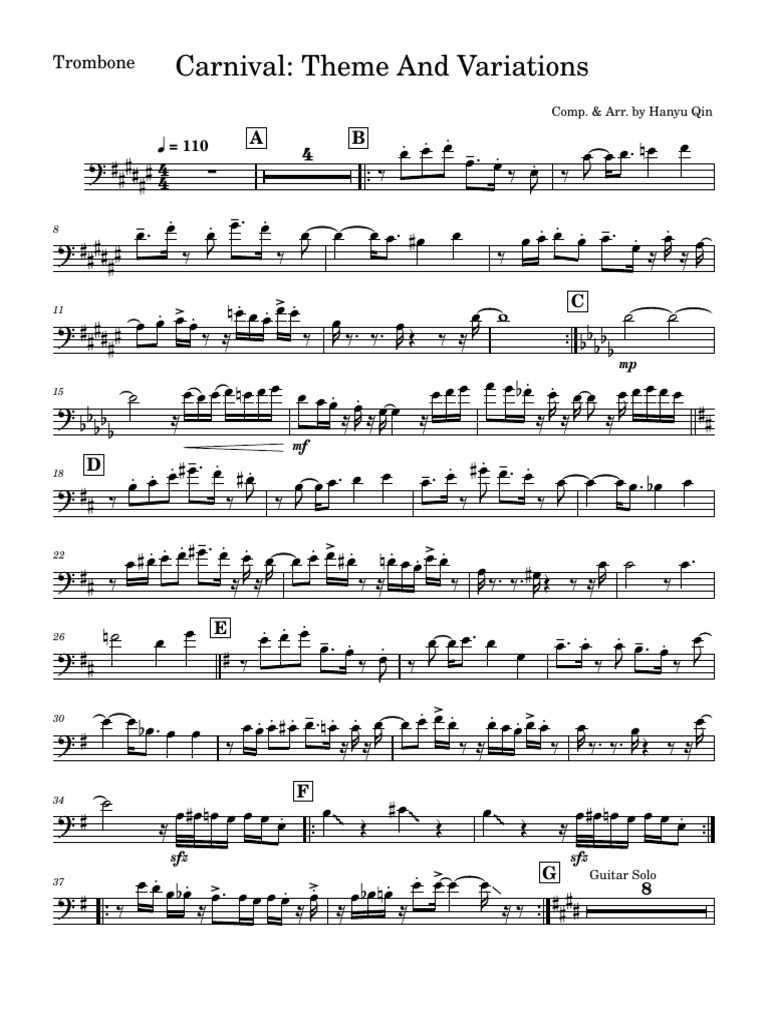 Trombone Carnival Variations by Hanyu Qin | PDF