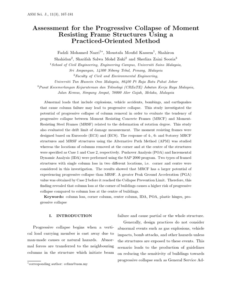 Progressive Collapse in Frame Structures | PDF | Beam (Structure) | Column