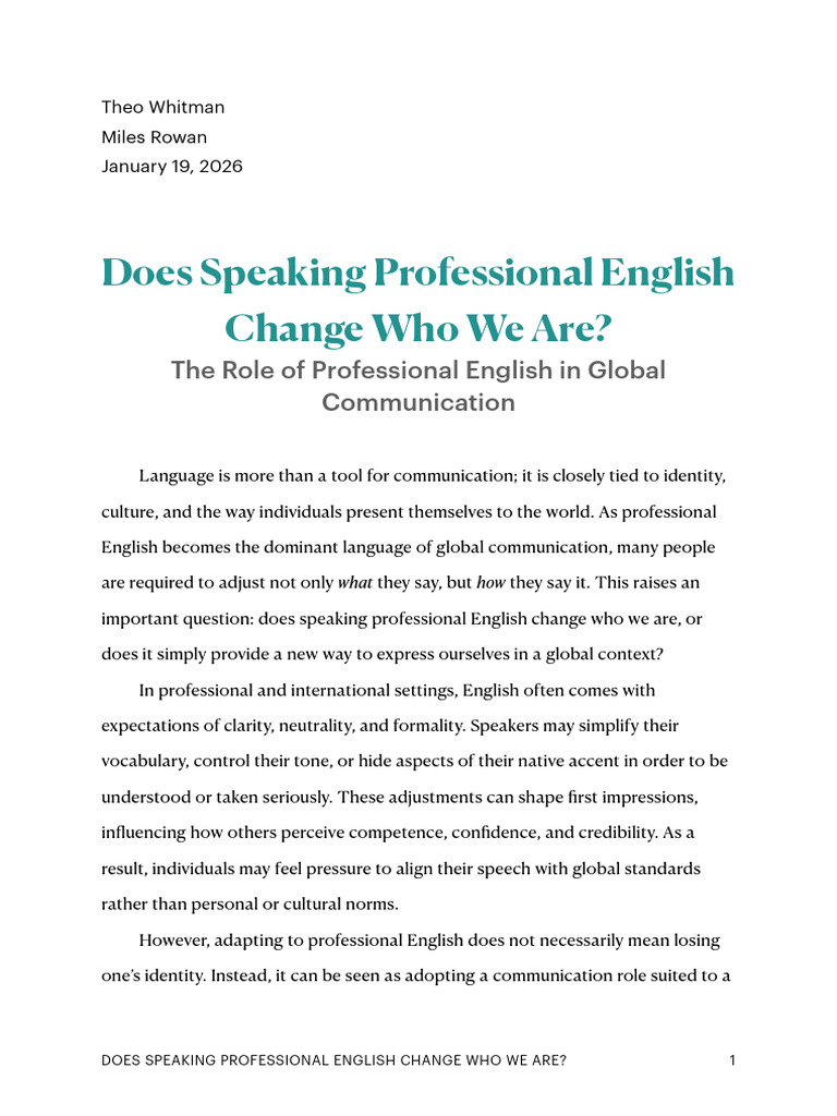 Impact of Professional English on Identity | PDF | English Language ...