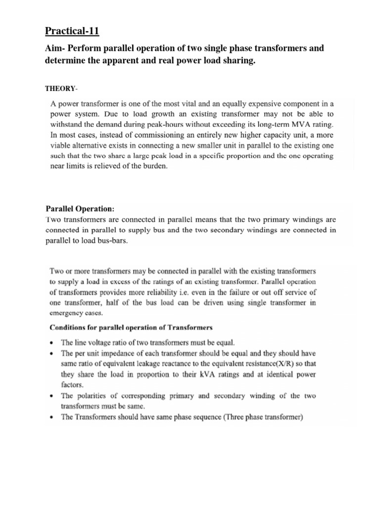 Parallel Operation of Single Phase Transformers | PDF