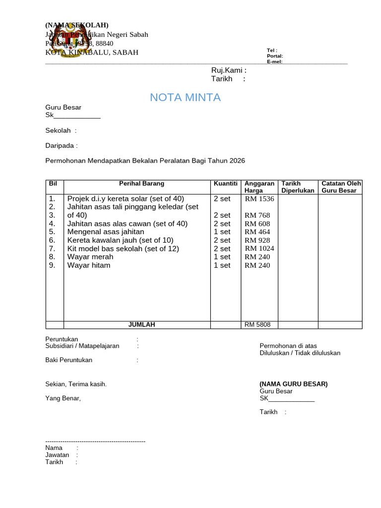 Nota Minta 2026 | PDF