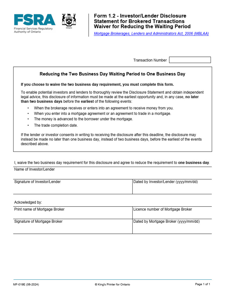 Investor Disclosure Waiver Form MBLAA | PDF