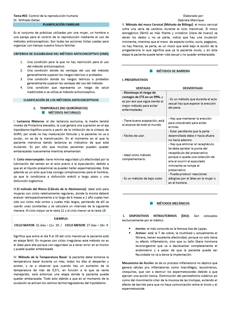 2. TEMA Control de la Reproducción | PDF | Control de la natalidad | El embarazo