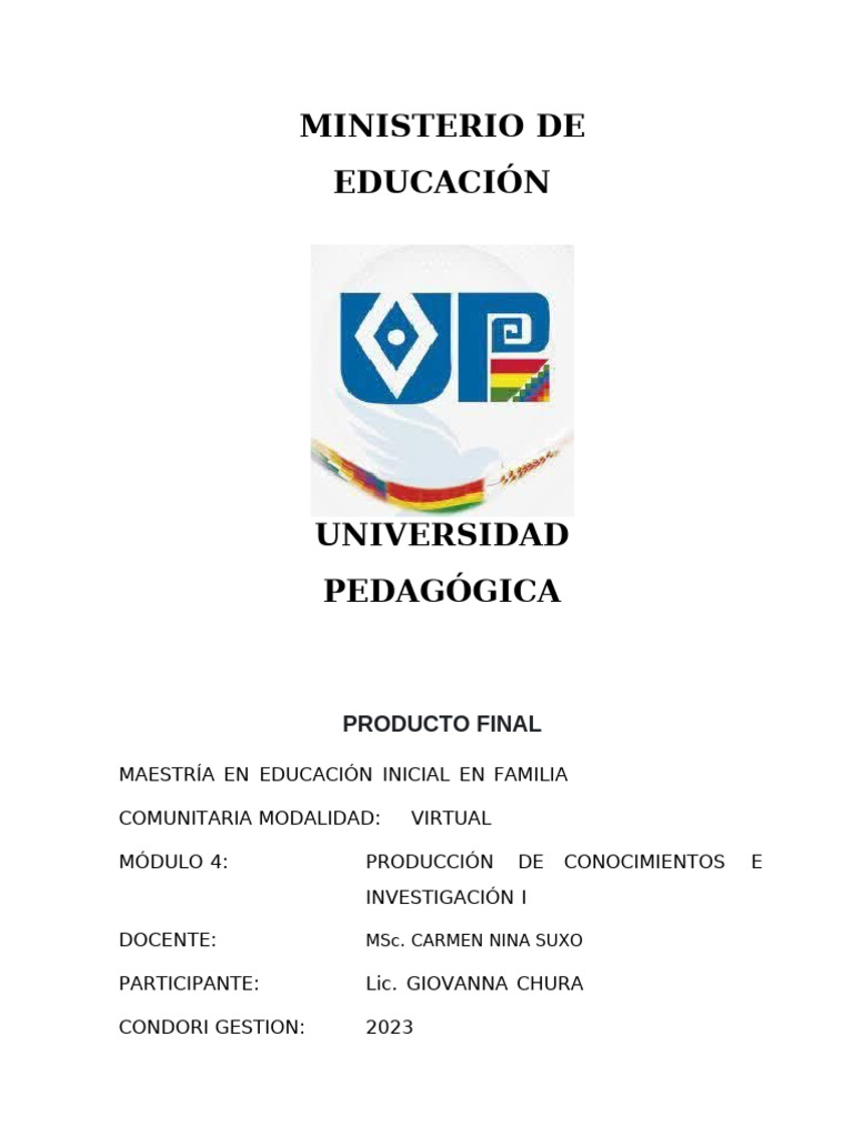 PRODUCTO FINAL | PDF | Conocimiento | Educación de la primera infancia