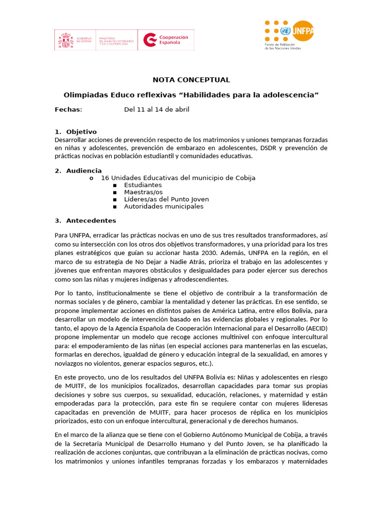 Nota Conceptual Olimpiadas Educo Reflexivas MUITF | PDF | Adolescencia