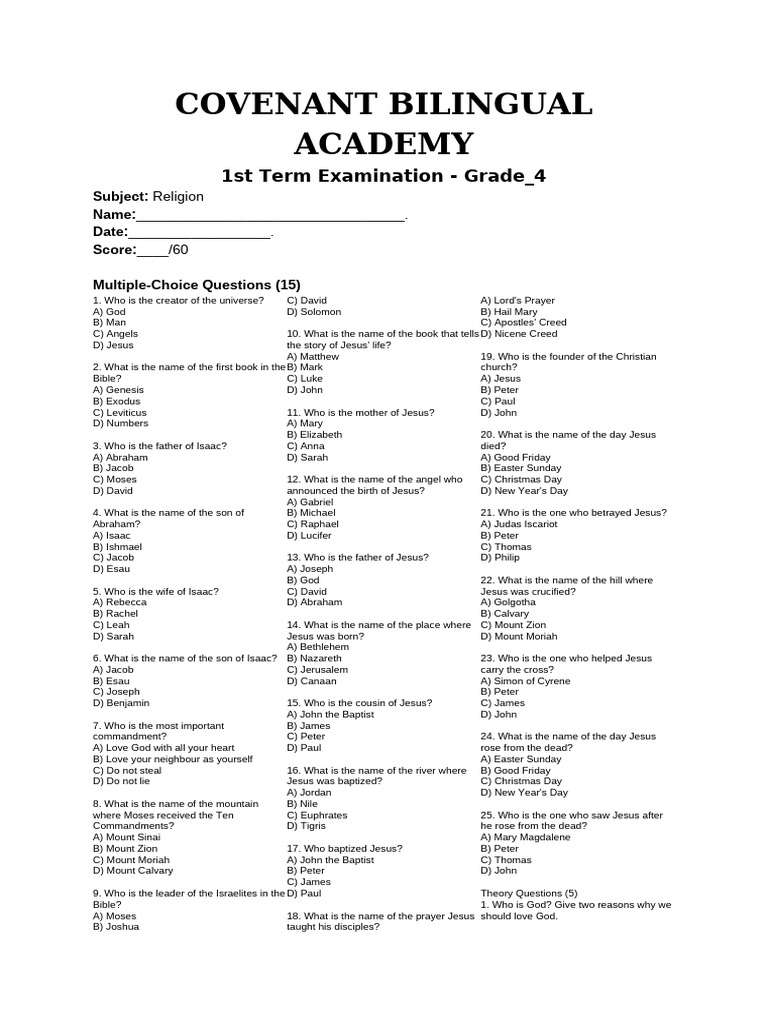 Grade 4 Religion (1) | PDF | Isaac | Jesus