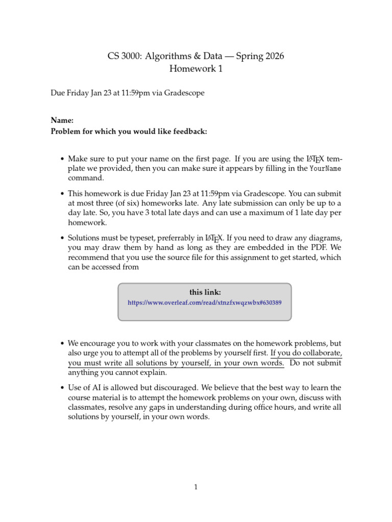 CS3000_S26_HW1 | PDF | Time Complexity | Algorithms