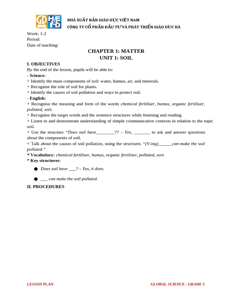 Unit 1 | PDF | Soil | Lesson Plan
