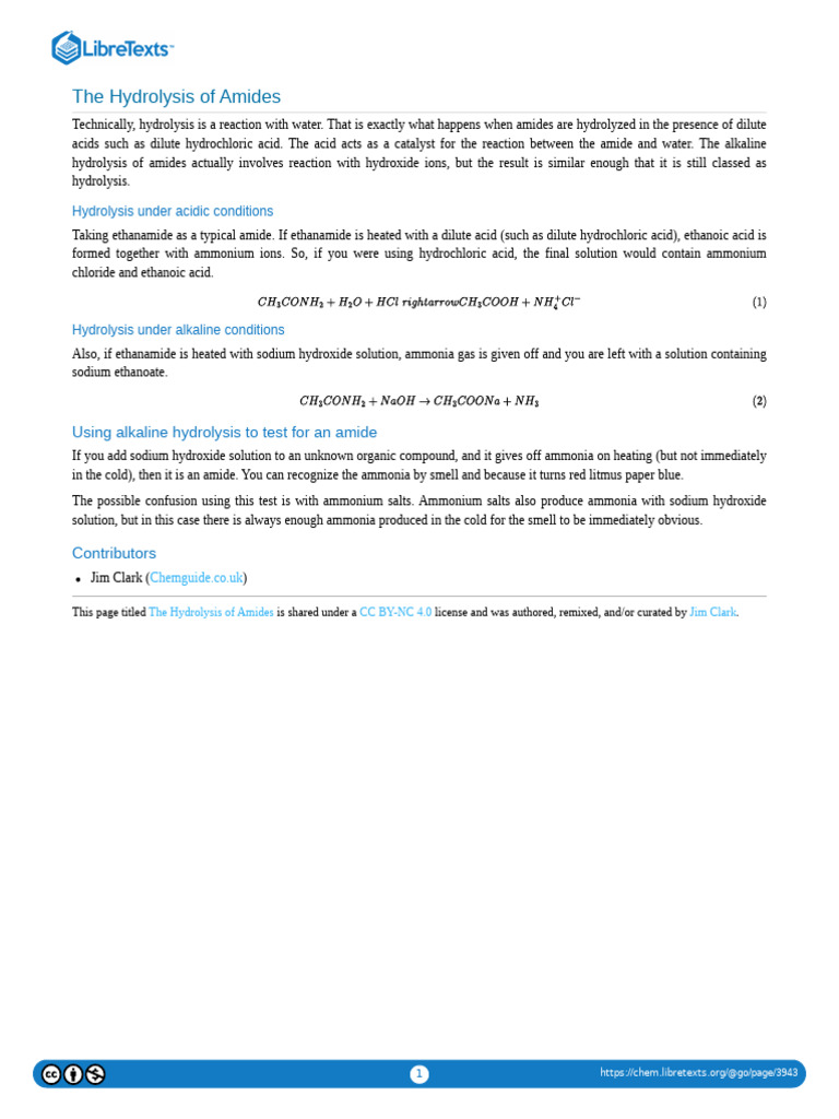 Hydrolysis of Amides Explained | PDF