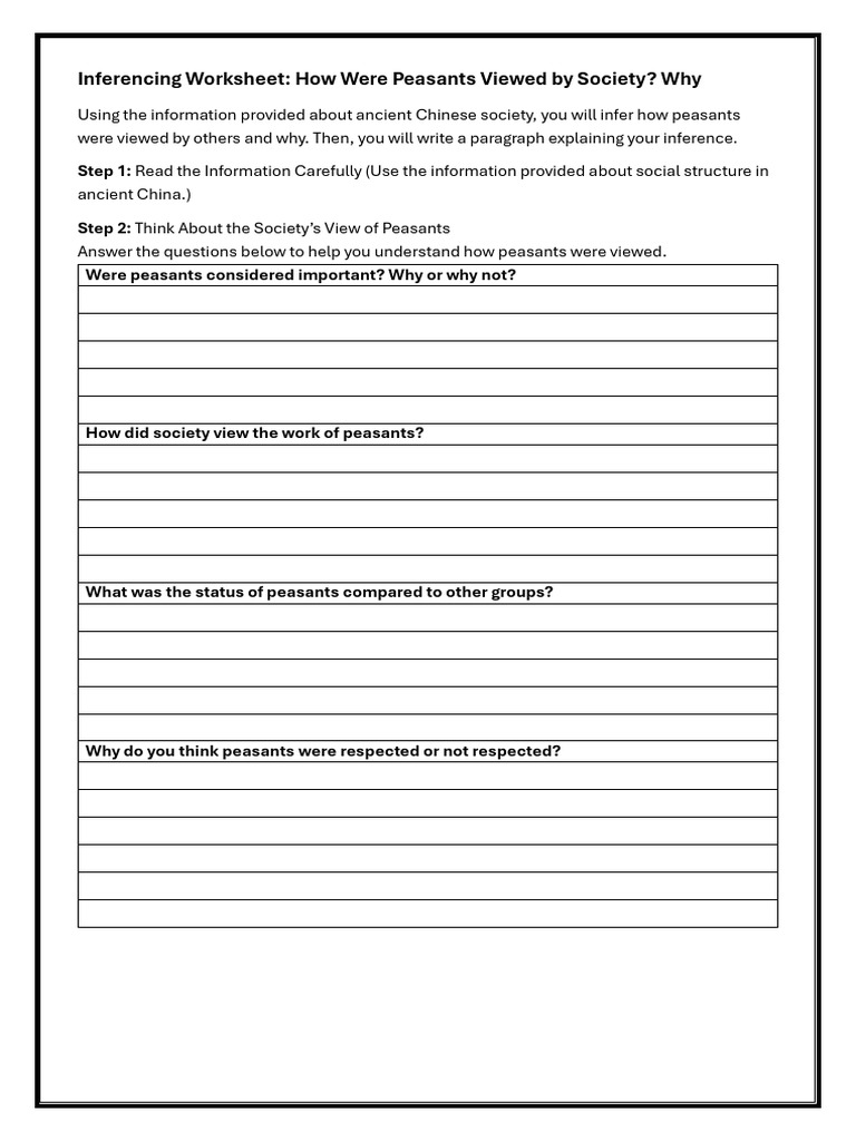 Inferencing Worksheet - Ancient Chinese Society | PDF