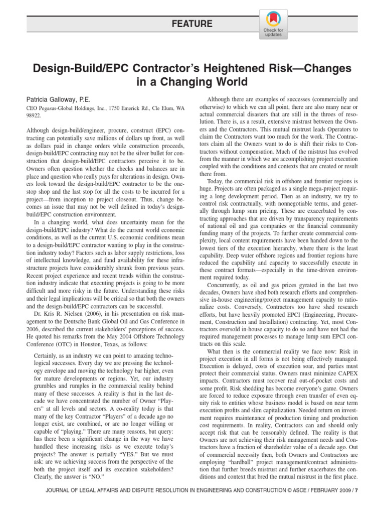 Design-Build/EPC Risks in Construction | PDF | Sustainability | Risk
