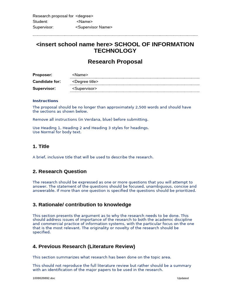 Research Proposal Template for Degree | PDF | Science | Methodology
