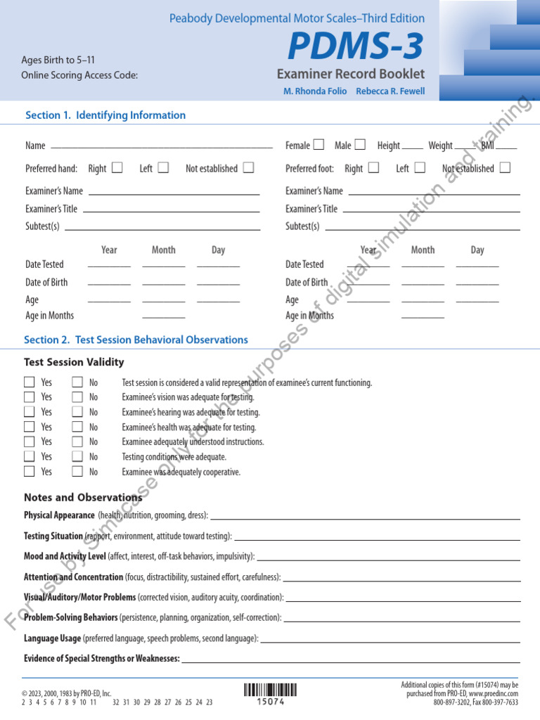 PDMS-3 Examiner Record Booklet | PDF | Foot