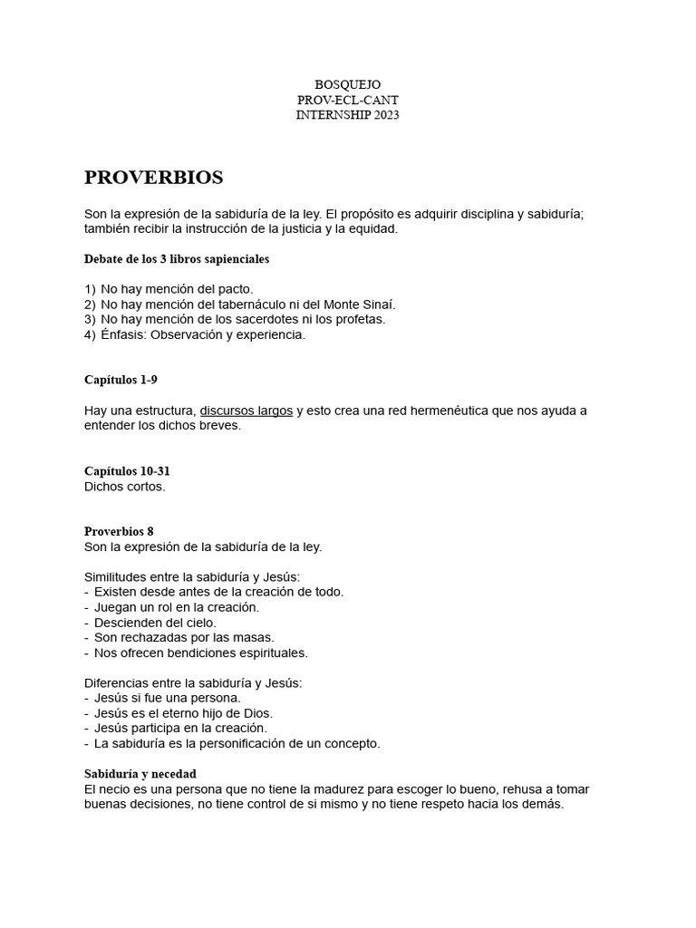 Bosquejo Prov Cant | PDF | Libro de proverbios | Eclesiastés