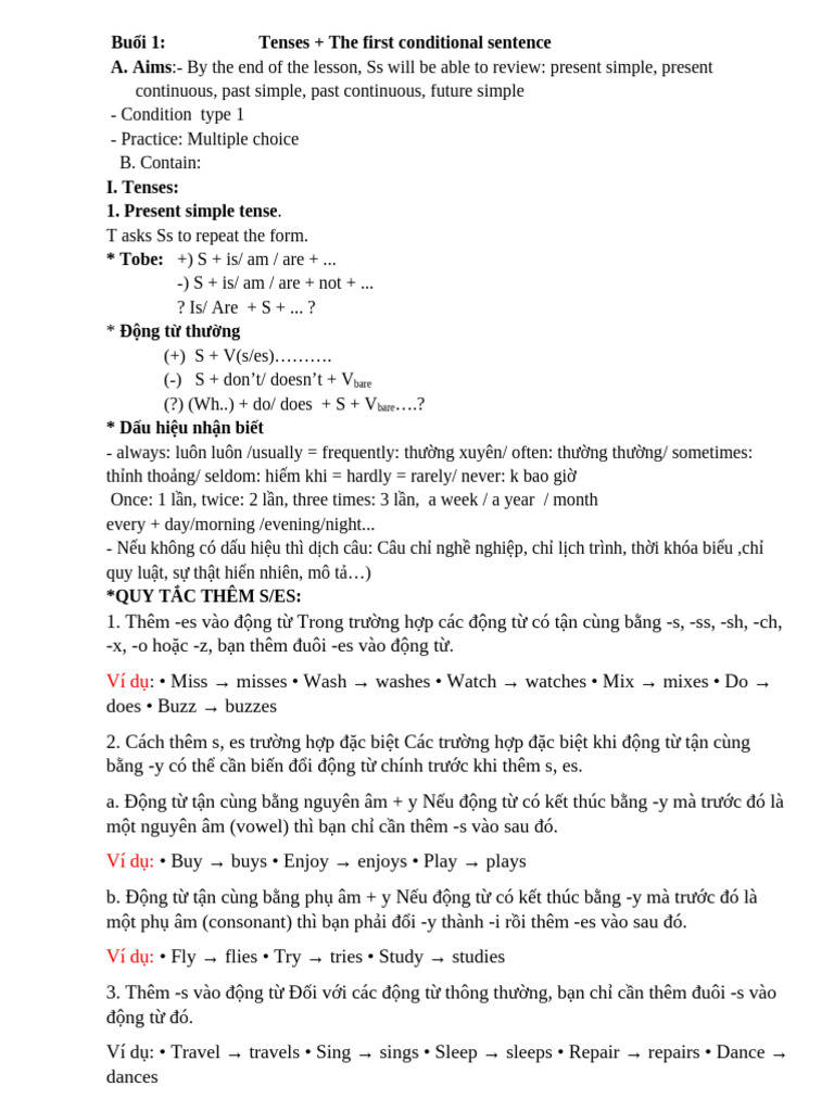 Tenses and First Conditional Review | PDF | Linguistics
