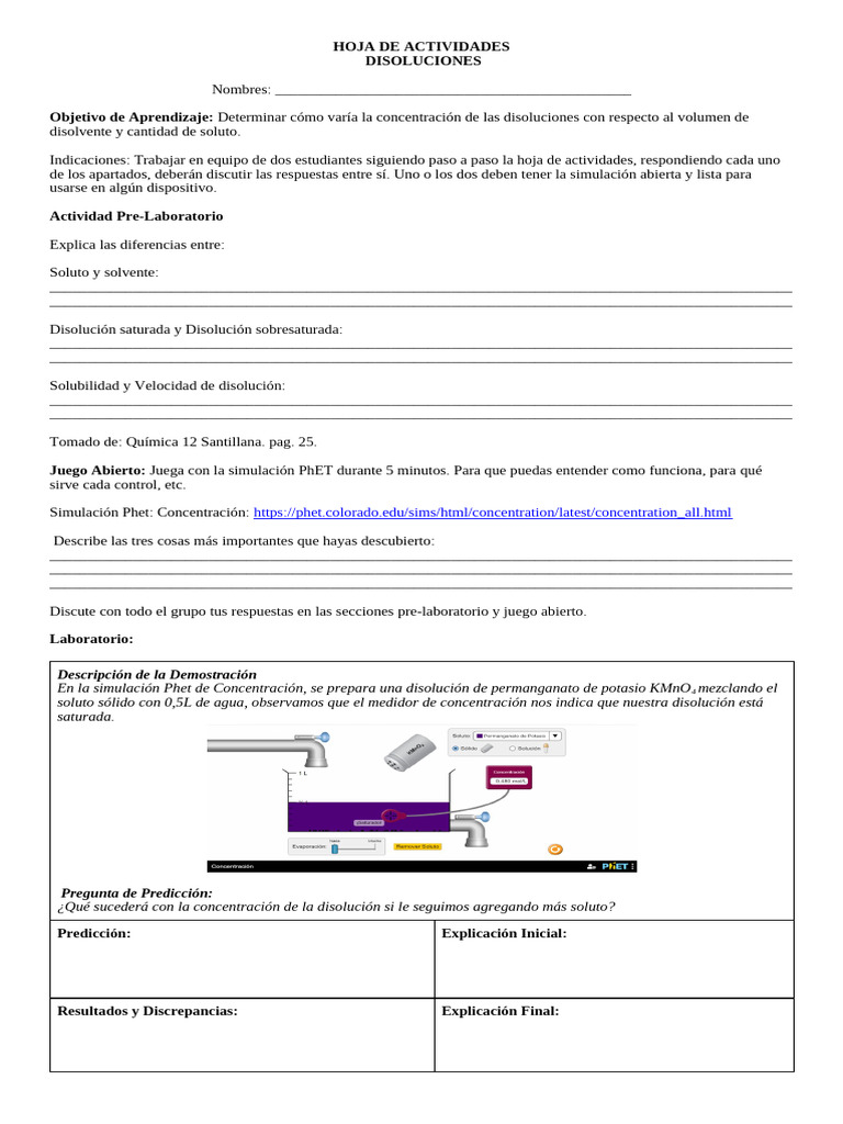 Hoja de Actividades Disoluciones | PDF | Concentración | Química analítica