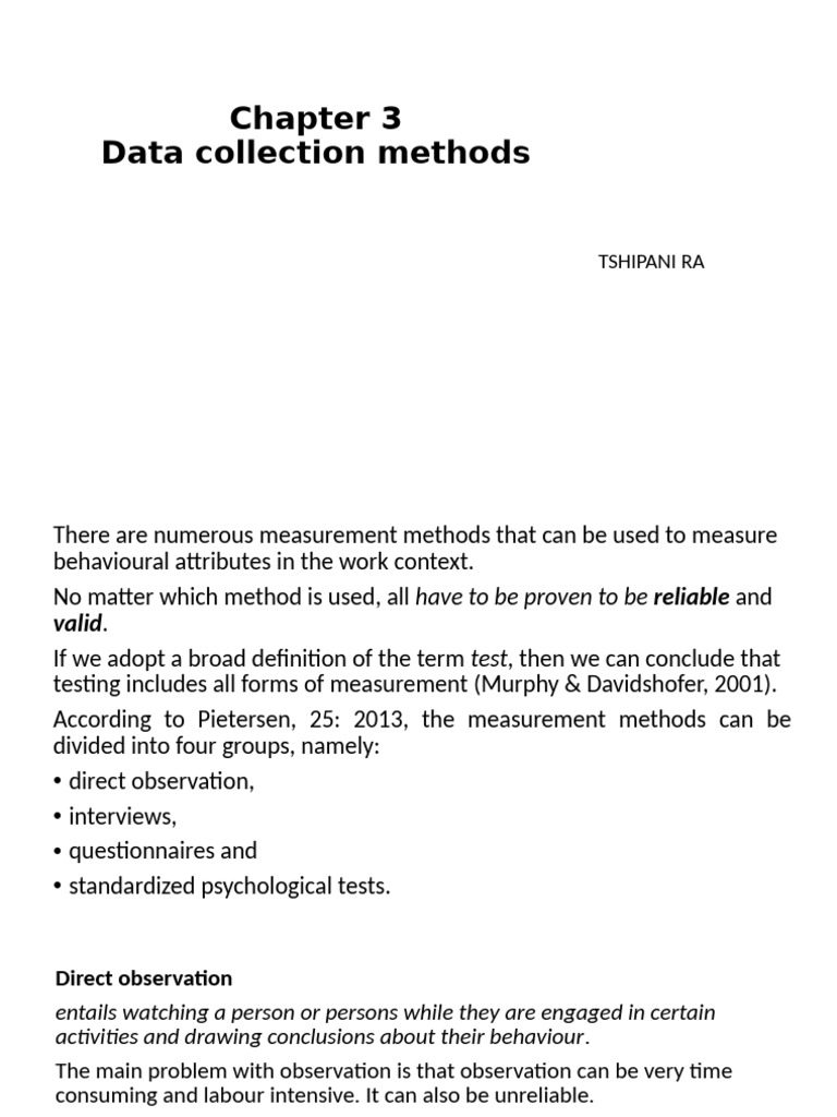 Behaviour measurement Chapter 3 - Data Collection Methods | PDF