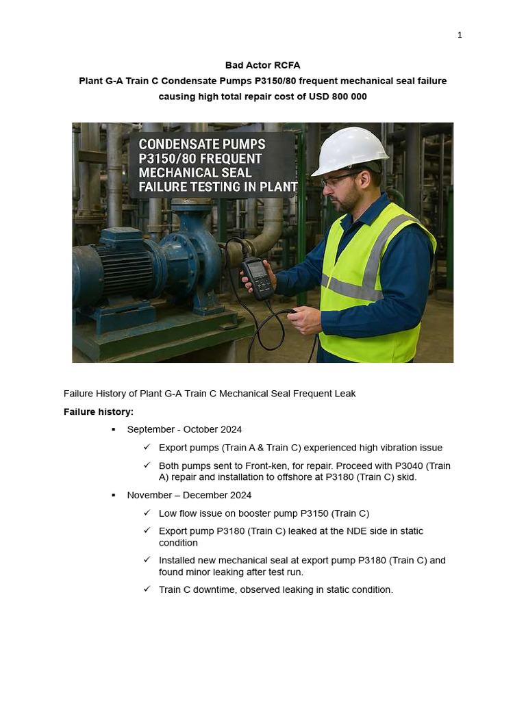 RCFA Condensate Pumps P3150_80 Mechanical Seal Failure | PDF | Pump | Leak