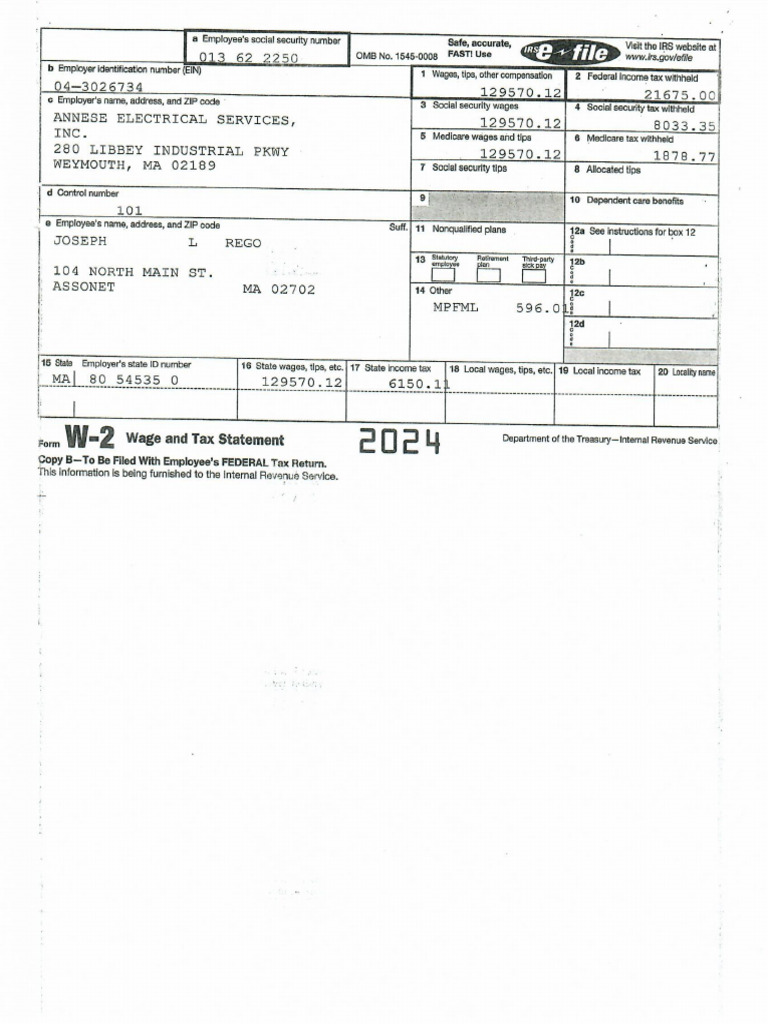 Joe Rego W2s | PDF