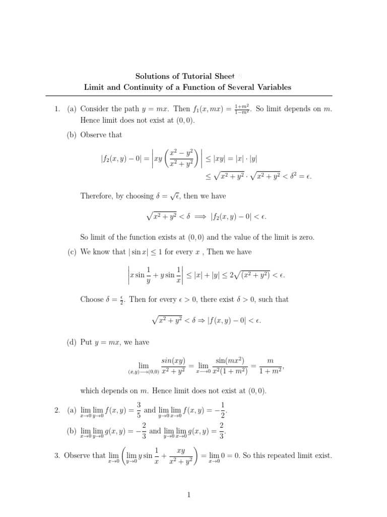 Limit and Continuity in Multivariable Functions | PDF | Mathematical ...