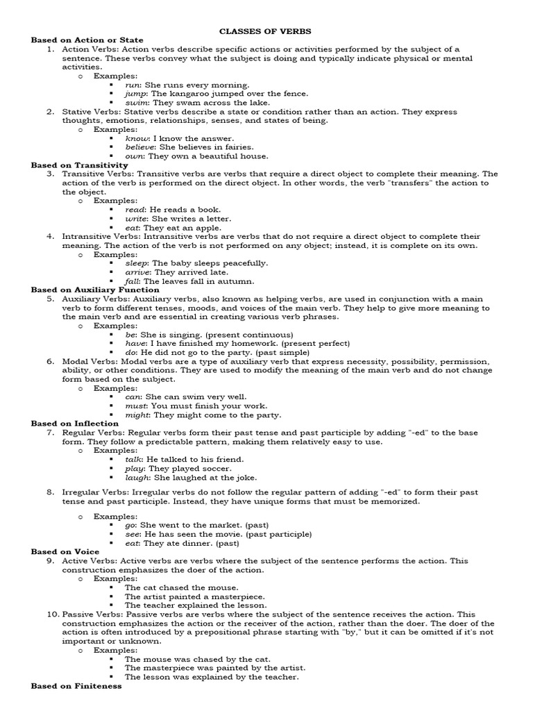 Understanding Verb Classes and Properties | PDF | Verb | Subject (Grammar)