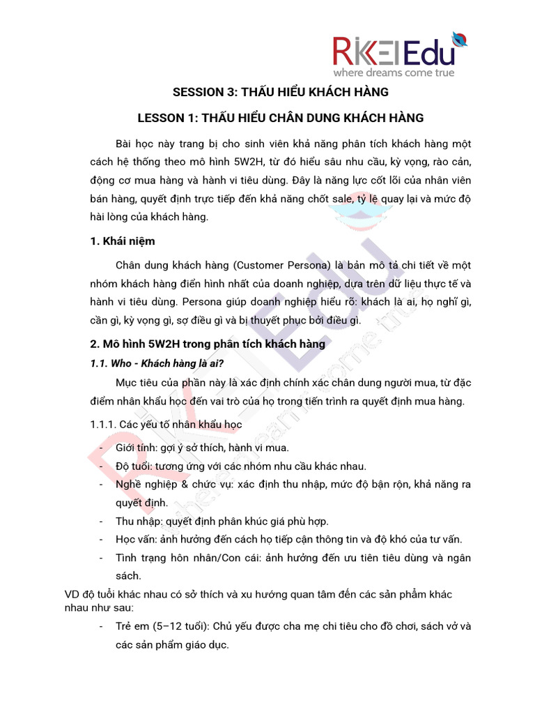 SS03_LS01_ Thấu hiểu chân dung khách hàng | PDF