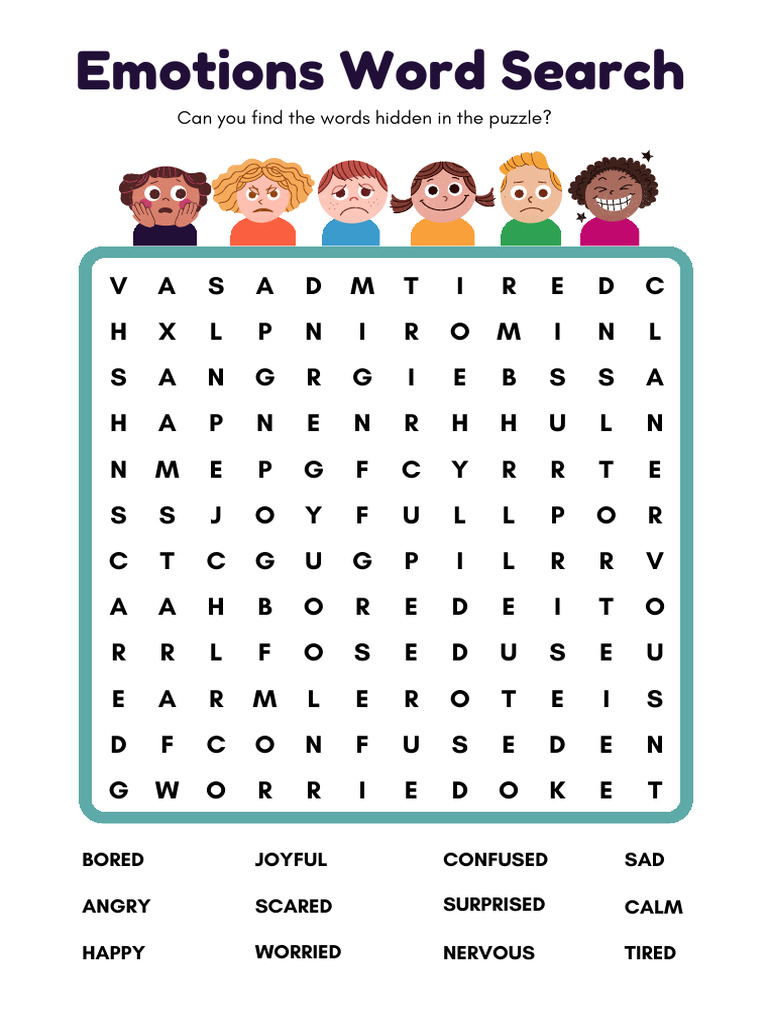 Colorful Emotions Word Search Worksheet | PDF