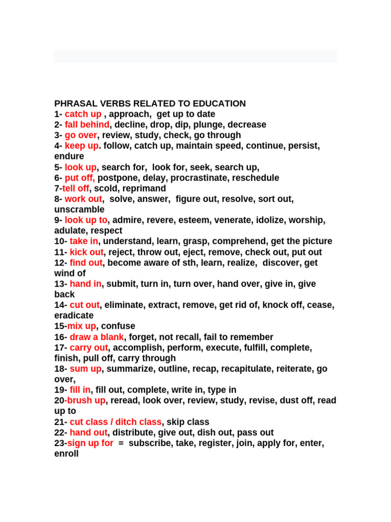 Phasal Verbs Related to School | PDF