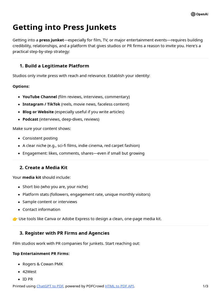 Getting Into Press Junkets | PDF | Mass Media | World Wide Web