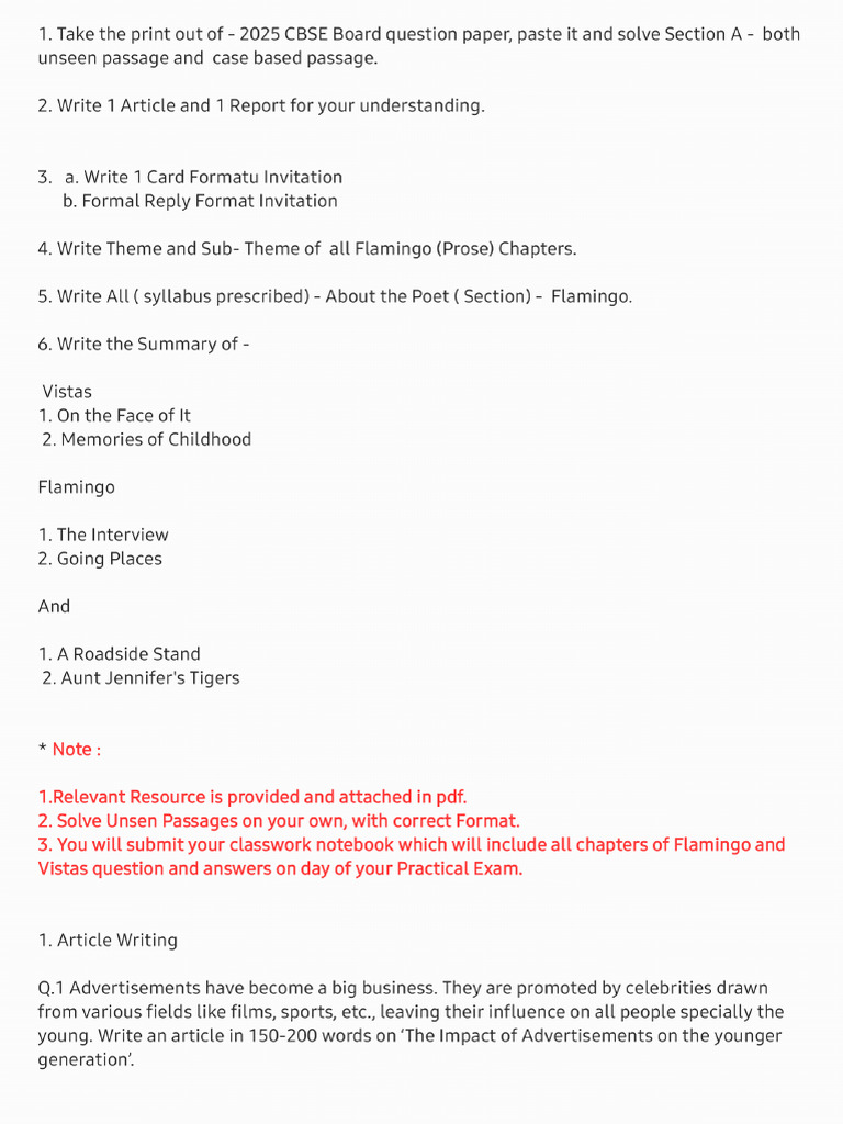 CBSE Practical Work - Subject English - e | PDF