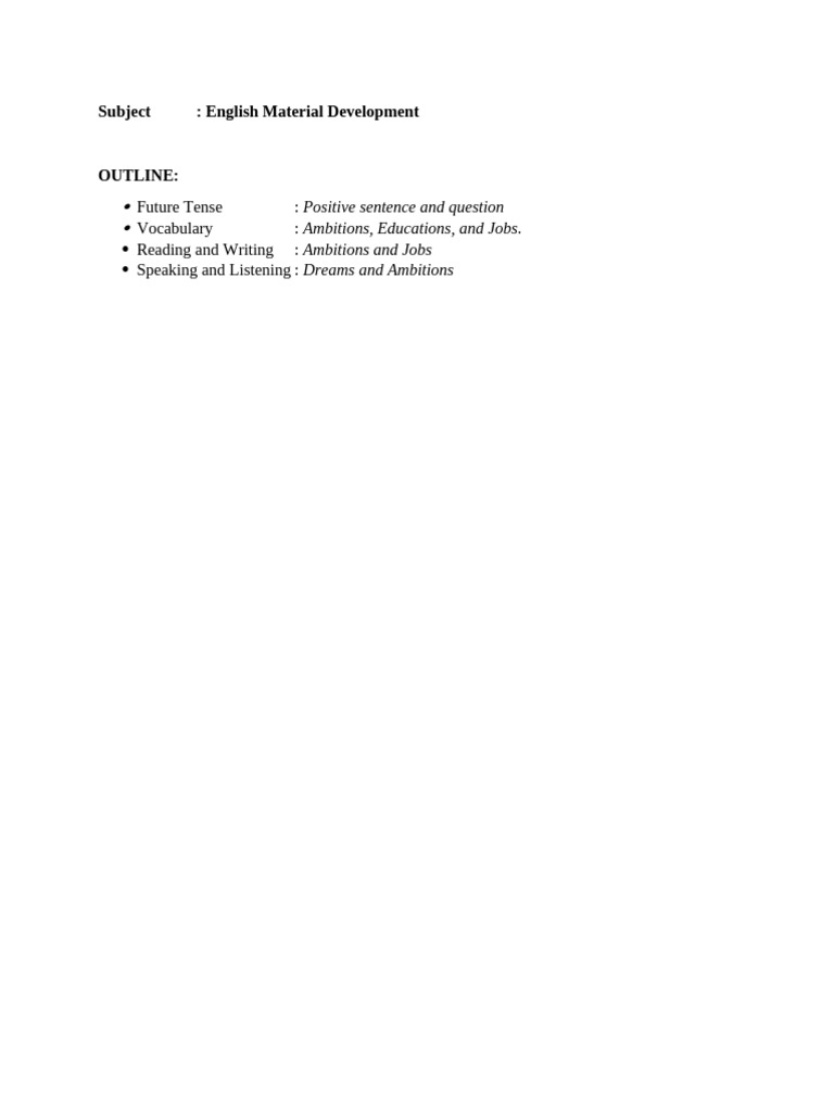 English Material Development_Ambitions, Dreams and Jobs | PDF | Subject ...