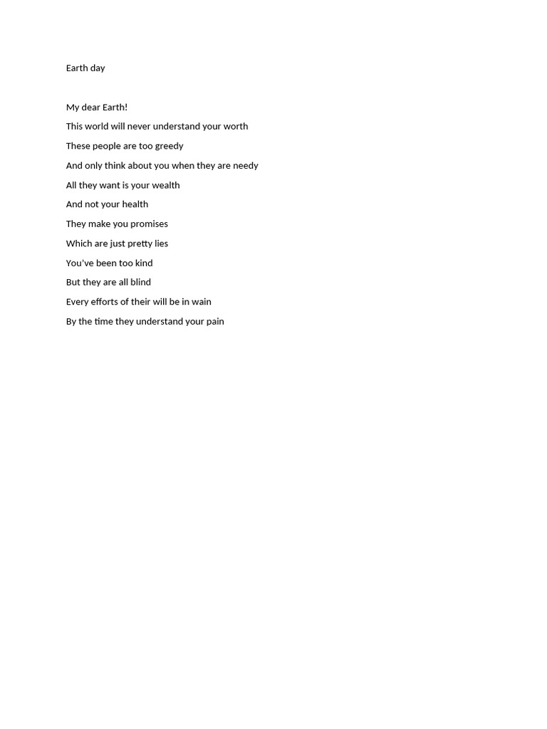 Earth Day: A Poem on Environmental Awareness | PDF