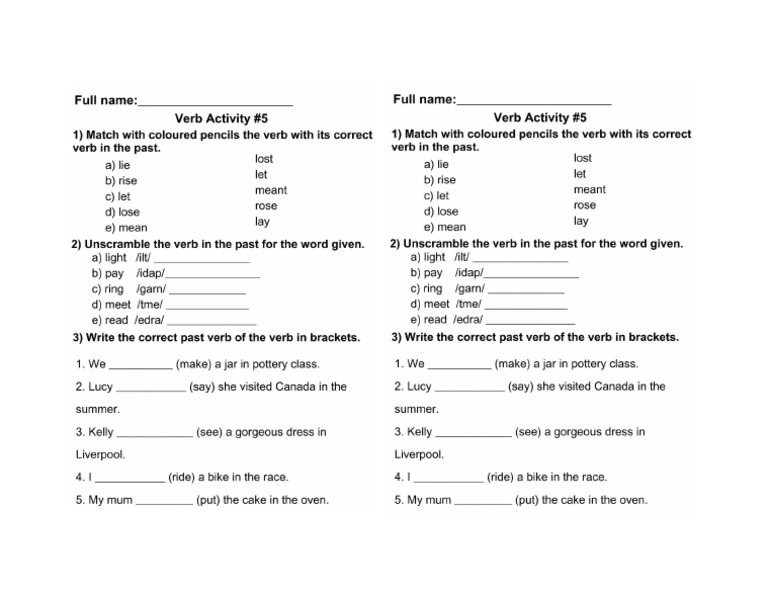 Verb Quiz #5 | PDF