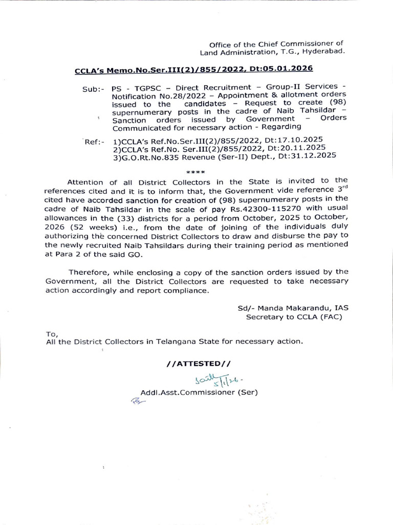 Creation of 98 Naib Tahsildar Posts in Telangana | PDF | Public ...