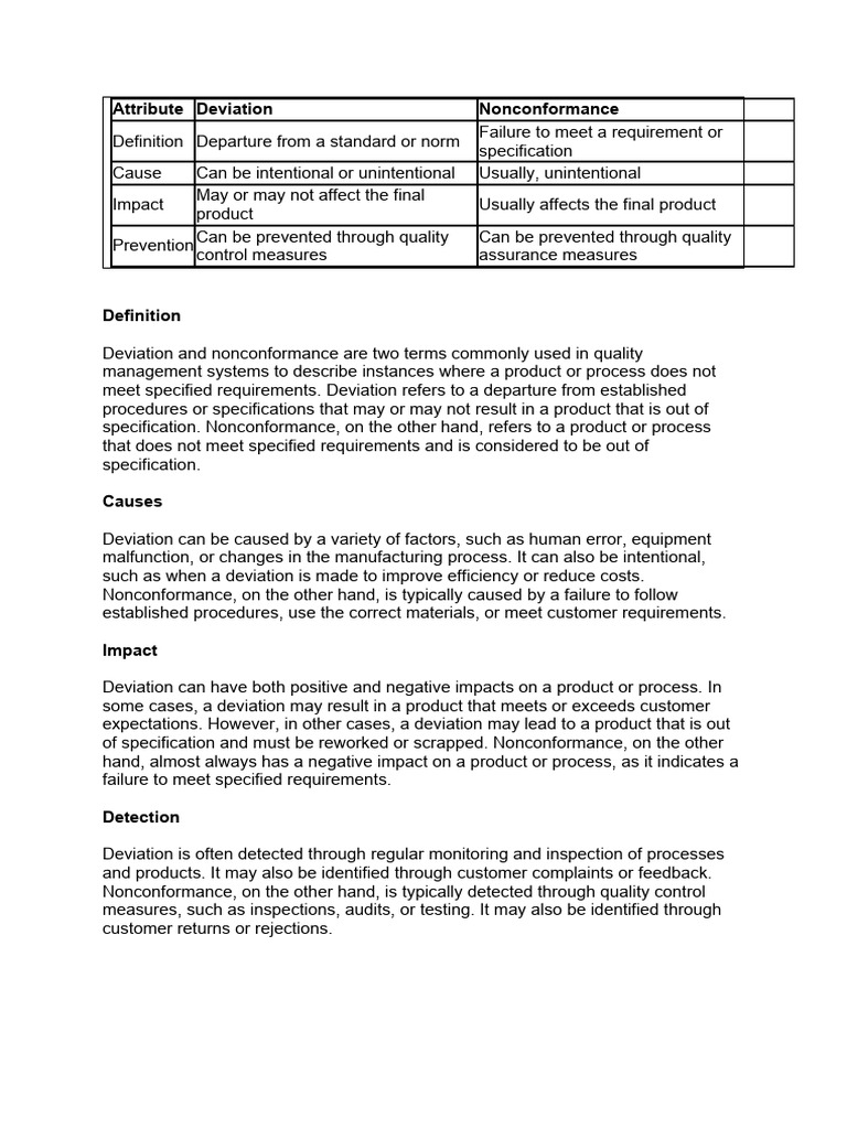 Understanding Deviation vs Nonconformance | PDF | Specification ...