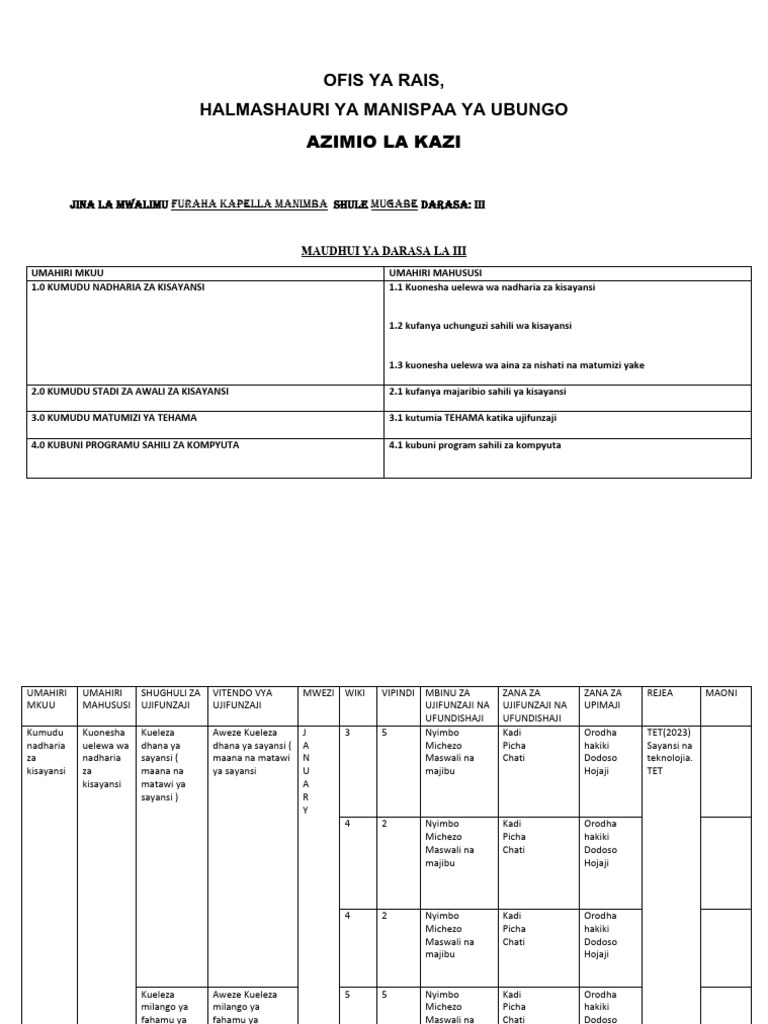 Azimio - Sayansi III | PDF