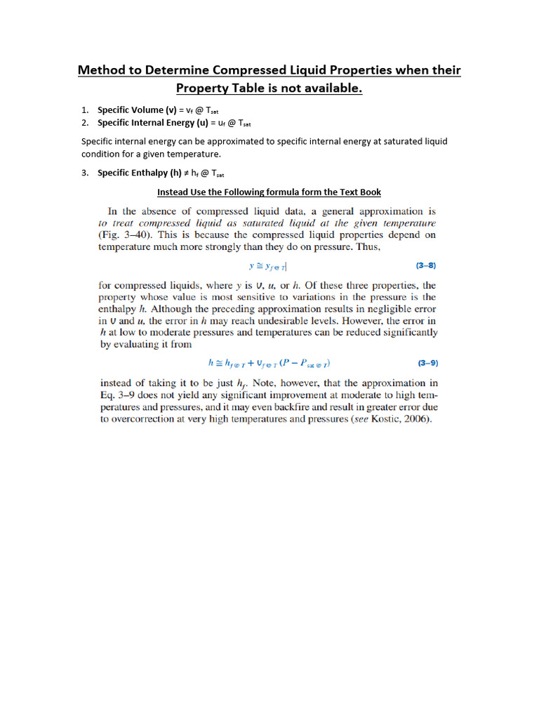Method to Determine Compressed Liquid Properties When Their Property ...