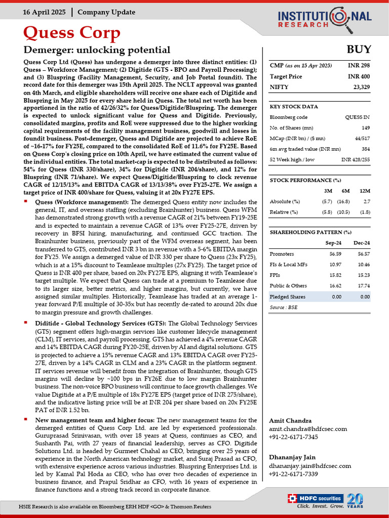 Quess Corp - Update - Apr25 - HSIE-202504170953192279793 | PDF ...